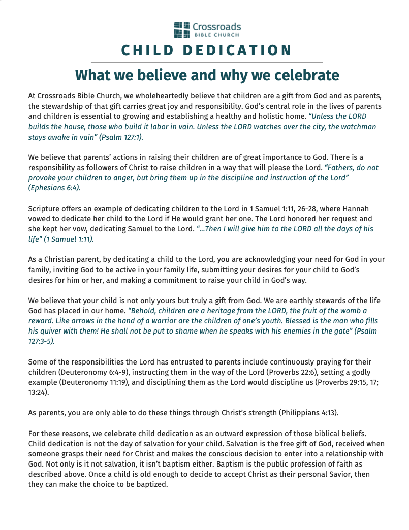 Child Dedication - Crossroads Bible Church